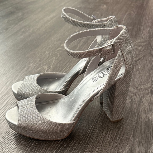 Brash | Shoes | Brash Metallic Silver Sparkly Chunky Platform Heels Sz ...